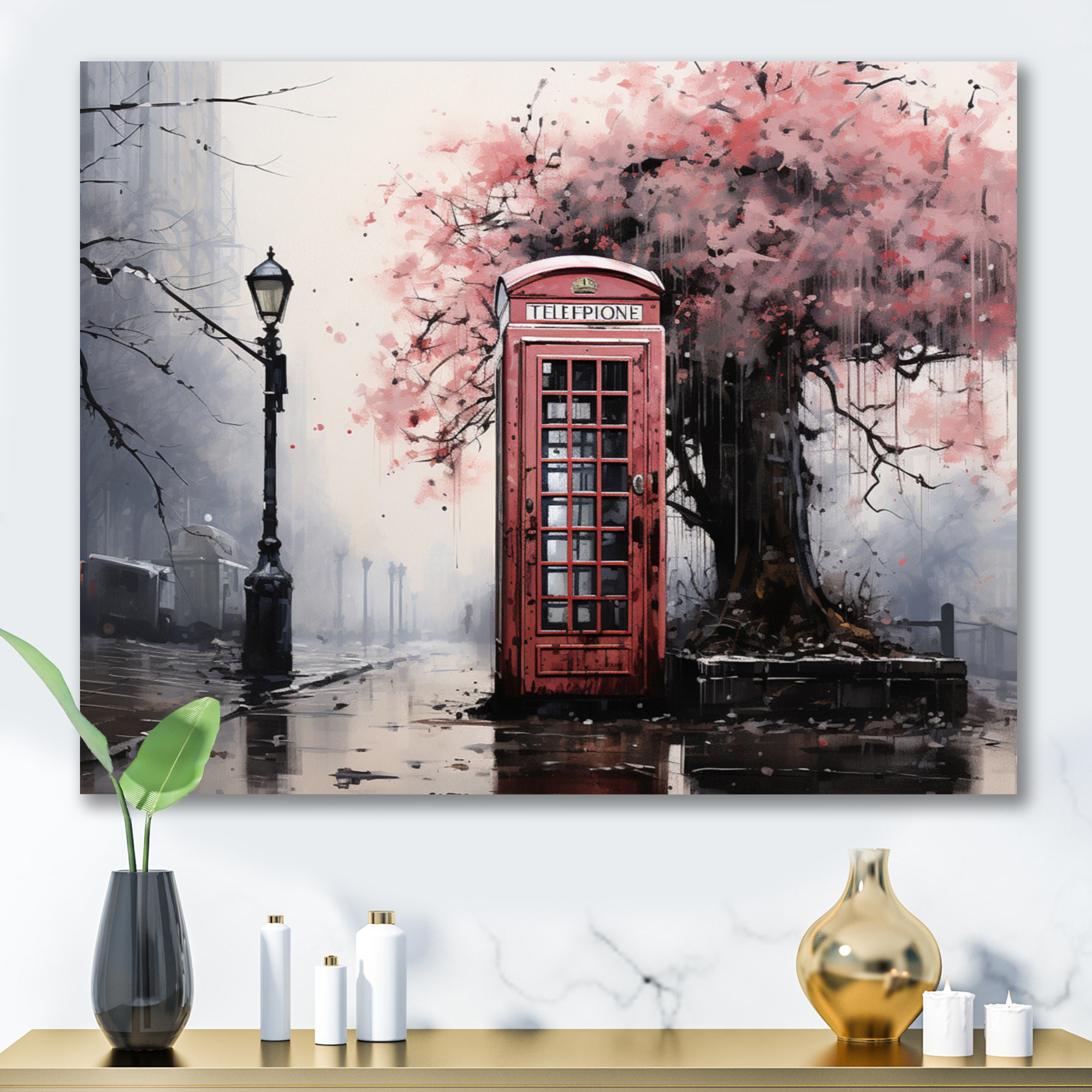 Latitude Run® Pink Telephone Booth Fading Conversations - Telephone Booth Wall Art Living Room ...
